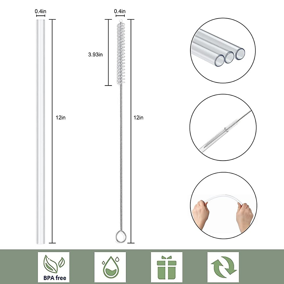 Replacement Straws for 40 oz Stanley Adventure Travel Tumbler, 12 inch Extra Long Clear Plastic Reusable Stanley Tumber Straws for Stanley Cup, Pack of 6 with 2 Cleaning Brushes