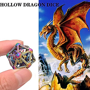 D&D Dice, Dungeons and Dragons Dice Metal DND Dice Set Polyhedral Hollow Role Playing D and D Starter Dice for RPG MTG Table Board Games Pathfinder Shadowrun Yahtzee (3D Dragon Rainbow White Number)