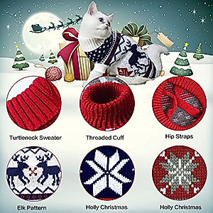 CooShou 3Pcs Christmas Dog Sweater Costume Xmas Cat Knitwear Clothes Navy Blue White and Christmas Red Sweaters with Reindeers Snowflakes Pattern for Kitten Cat Puppy Dog XS