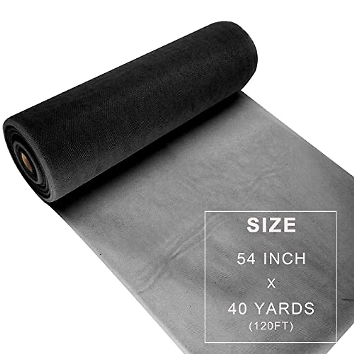 Black Tulle Fabric Roll Spool Bolt (54 Inch by 40 Yards) Large Tulle Wedding Party Decoration, Tutu Skirt, Table Runner, Gift Wrapping, Bridal Shower, Soft & Drape (Black)