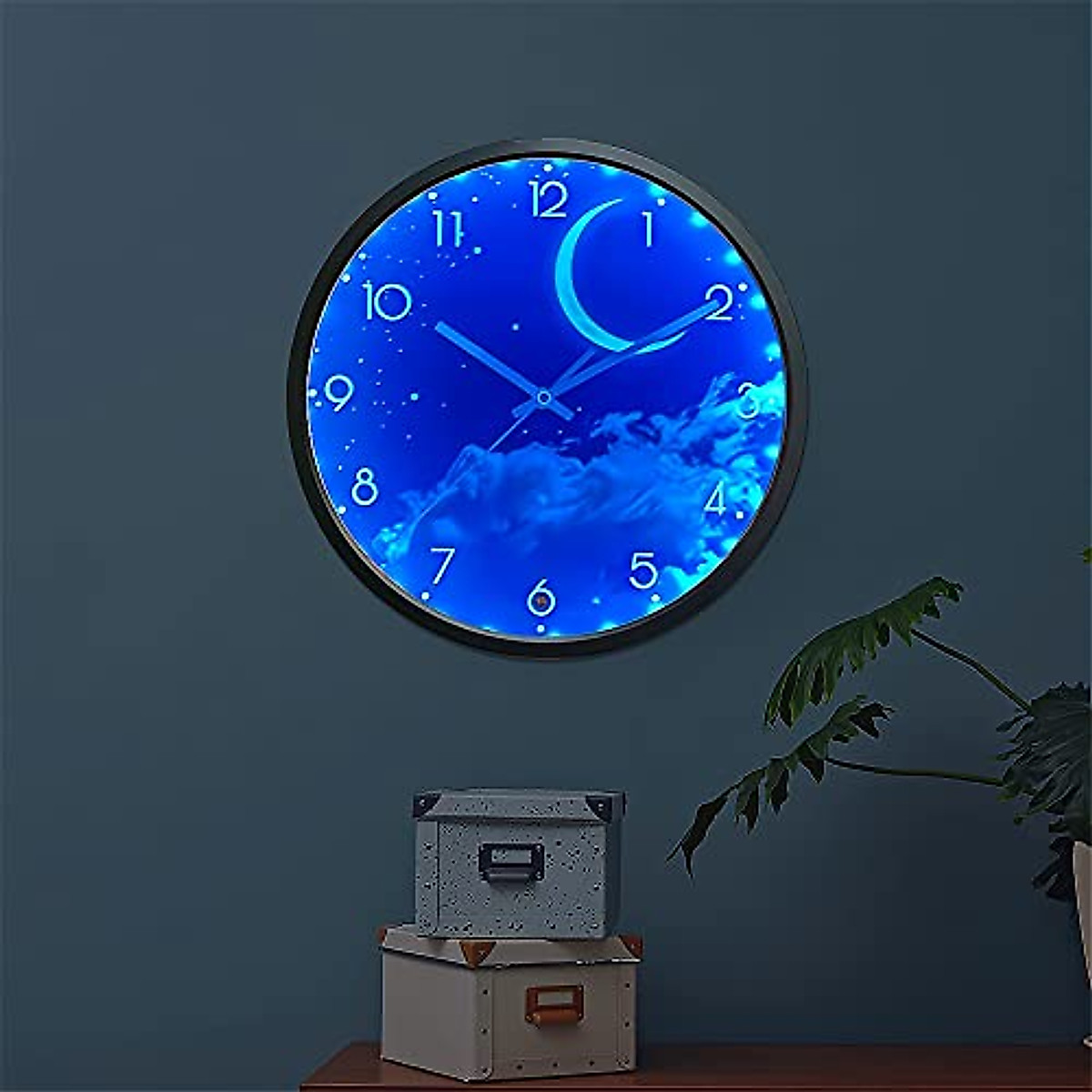 OCEST Night Light Wall Clock for Bedroom, 12 Inch Silent Battery-Operated LED Wall Clocks for Living Room/Kitchen, Glow in The Dark Large Digital Display Wall Clock Kids Birthday Gift -Moon