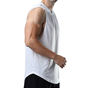 ROGUDUA Men's Hooded Tank Top Quick Dry Muscle Gym Shirts Workout Sleeveless Hoodie 3 Pack White US Size XXL