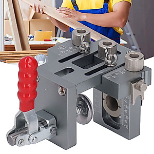 3 in 1 Adjustable Woodworking Drilling Puncher Locator Pocket Drill Dowel Jig Kit Woodworking Drill Hole Jig Drill Guide Quick Clamping Limiting Puncher Locator Tool Set