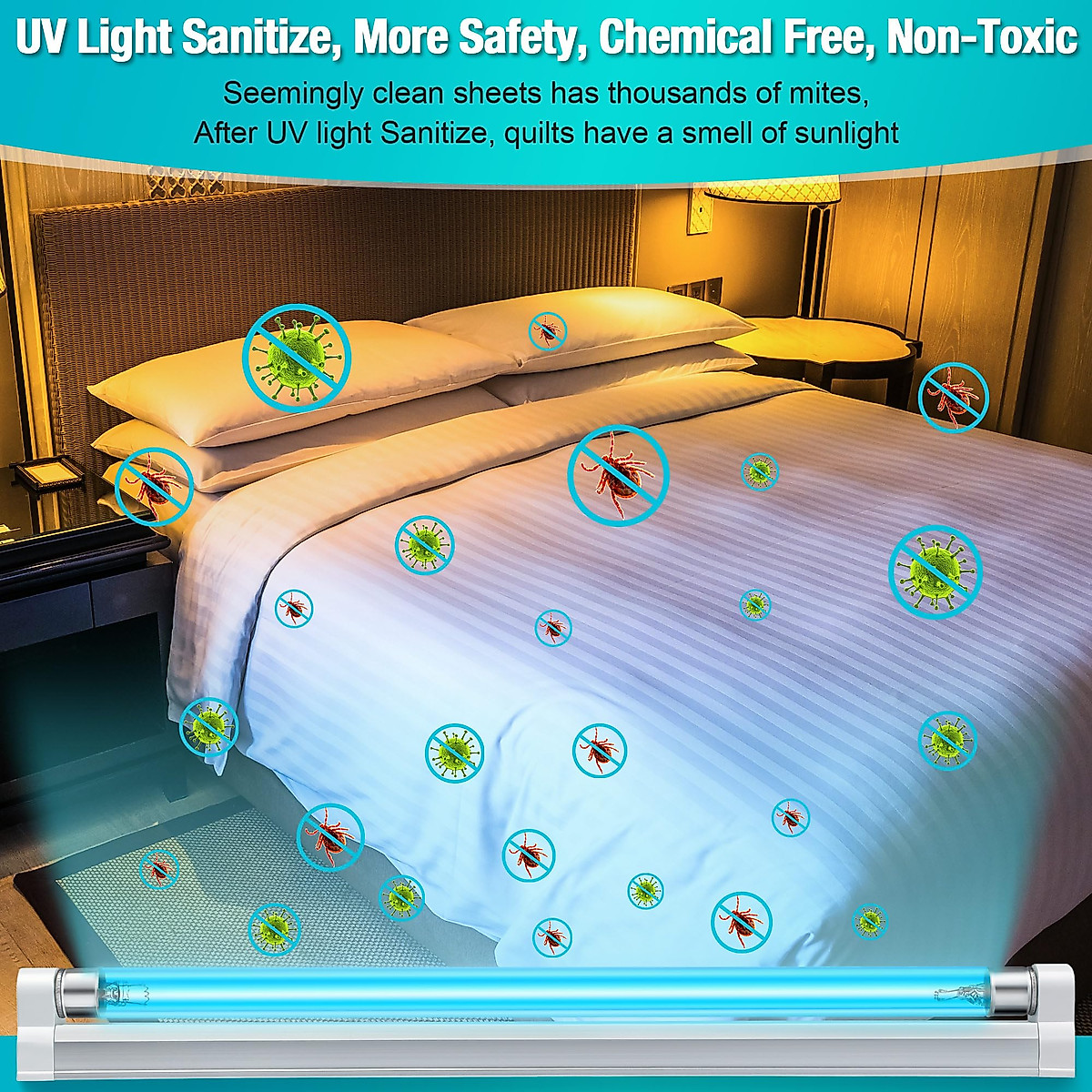 Qualirey 8W UV Lamp Ozone Free, 253.7nm Wavelength UVC Light Bulb 110V with ON/Off Switch Cord, Plug, Connector and Screw Tools for Closet/Cabinet/Bathroom