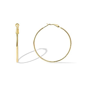 PAVOI 14K Gold Plated Sterling Silver Post Hoops | Large Hoops Earring | Lightwight Gold Hoop Earrings for Women (Yellow Gold,50mm)