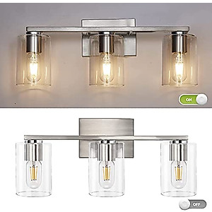 DRNANLIT 3-Light Vanity Light, Brushed Nickel Bathroom Lighting Fixtures Over Mirror, Modern Metal Wall Lights for Hallway Kitchen Bedroom Living Room