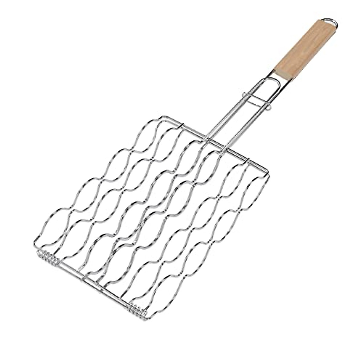 RvSky Garden kit Corn Grilling Basket Stainless Steel Beech Wood Handle Even Heat Distribution 4 Corns Capacity Grilling Holder for Camping