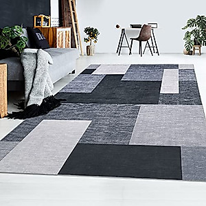 RUGSREAL Modern Geometric Area Rug Machine Washable Non-Slip Large Carpet Contemporary Area Rug for Living Room Bedroom Kids Room, 8' x 10' Grey
