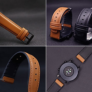 JBR Quick Release Watch Band, 20mm 22mm Universal Sweatproof Genuine Leather Silicone Hybrid Men Replacement Wristband Strap with Stainless Steel Clasp (Dark Brown, 22mm)