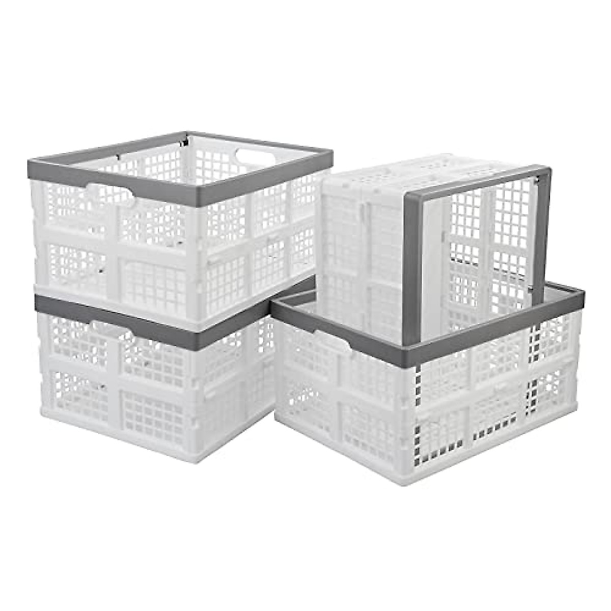 Uumitty 4 Packs 30 L Plastic Collapsible Storage Basket, Folding Stackable Storage Containers/Bins, White, f