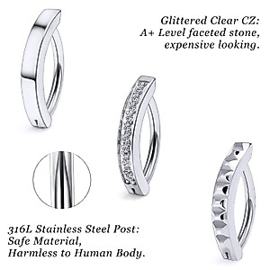 Vsnnsns 14G Belly Button Rings Belly Rings for Women Stainless Steel CZ Belly Piercing Jewelry Surgical Steel Clicker Belly Button rings Curved Navel Ring Barbell Body Jewelry Piercing Silver 12mm