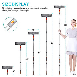 Clonynix 2 in 1 Squeegee for Window Cleaning with Extension Pole Detachable Cleaning Kit 94" Rotatable Washing Equipment Glass Cleaning Tools for Indoor/Outdoor