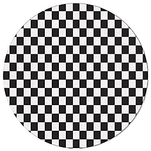 Olivefox Round Area Rugs Modern Black and White Checkered Lattice Pattern Super Soft Indoor Stain-Proof Carpet Floor Mat Anti-Skid Runner Rugs for Home Living Room, Bedroom, Dining Room, 4 Feet