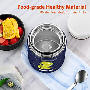 HongiJar Insulated Food Jar, Thermos Lunch Container Hot Leak Proof Bento Box with Foldable Spoon, Double Wall Vacuum Stainless Steel Thermal Storage