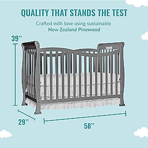 Dream On Me Violet 7-in-1 Convertible Life Style Crib in Steel Grey, Greenguard Gold Certified, 4 Mattress Height Settings, Made of Sustainable New Zealand Pinewood