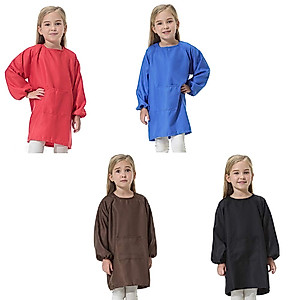 Kakalote Kids Art Smocks, Children Water Proof Artist Painting Aprons Long Sleeve with Pocket for Classroom,Kitchen, Community Event, Crafts & Art Painting Activity(Black,Size:M)