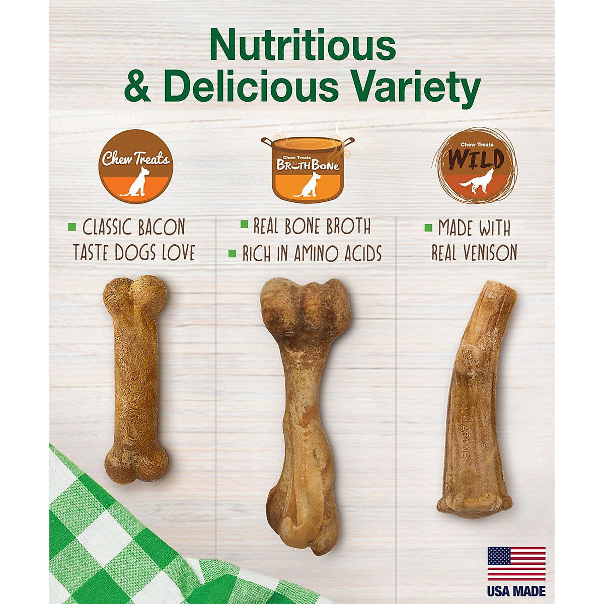 Nylabone Healthy Edibles Natural Dog Chews Long Lasting Ham, Bacon, & Venison Flavor Treats for Dogs, Medium (5 Count)