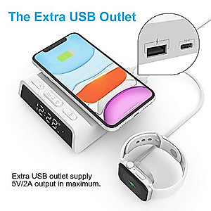 Alarm Clock with 15W Fast Wireless Charging Pad, Snooze Alarm Clock with 4 Brightness 12/24H,Compatible with iPhone,Galaxy, Samsung,LG,Android,AirPods Wireless Charger for Bedroom,Additional USB Port