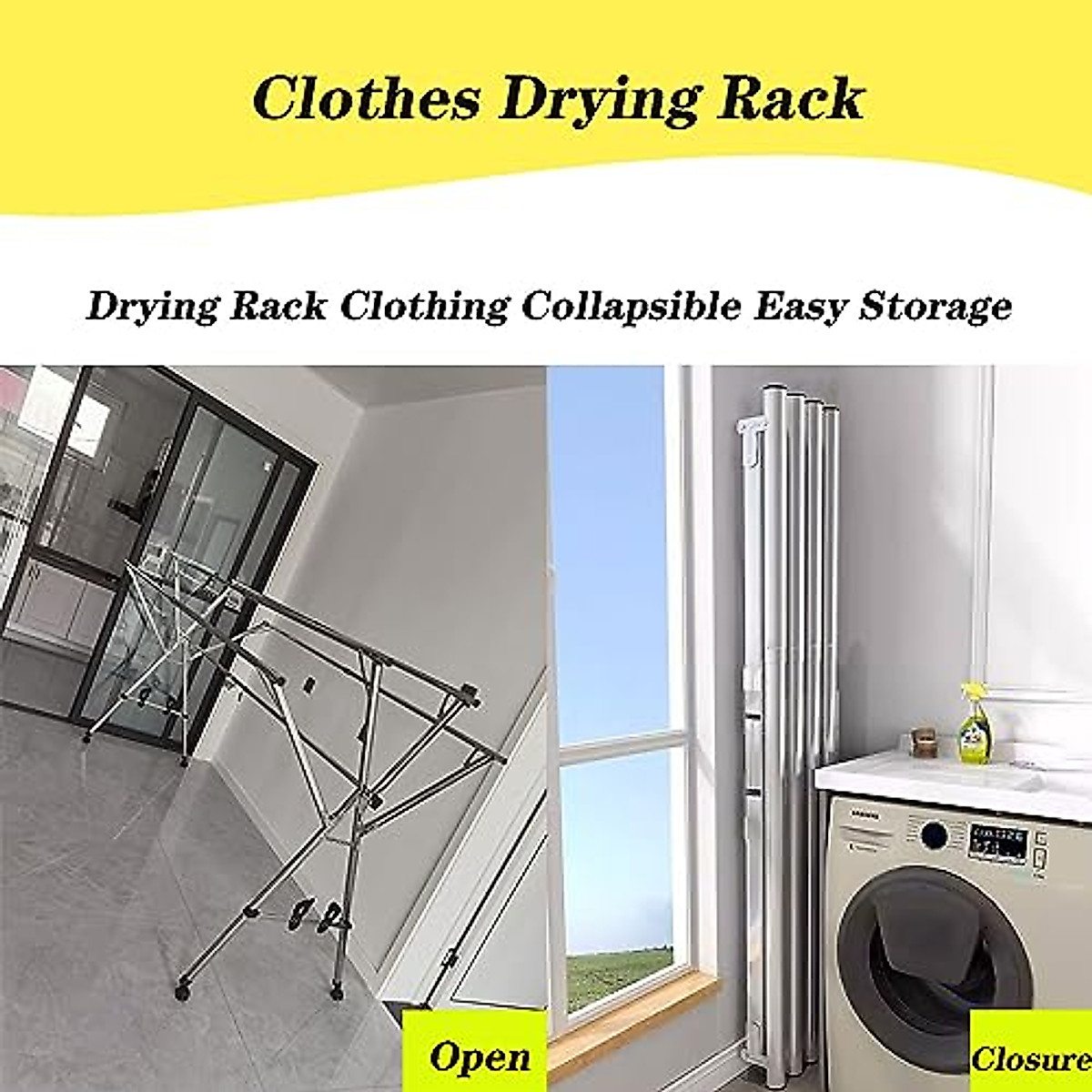 ATYUJKB Laundry Room Collapsible Clothes Drying Rack, Five Pole Drying Rack Stainless Steel, Laundry Stand Organizer with Wheels, Clothes Drying Rack Outdoor (200cm/79in)