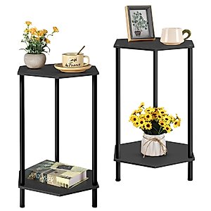 SEHERTIWY Bamboo Side Table Set of 2, Hexagon Nightstands for Bedrooms, Side Tables for Small Spaces, Modern Coffee Table, 2 Tiers Rustic Accent Tables for Bedroom