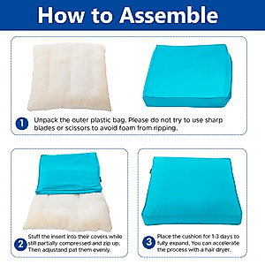 Comcaver 3 Pack Outdoor Cushions Set for Rattan Chair Wicker Sofa, Waterproof Patio Cushions Set for 4 Pieces Seater Outdoor Furniture Conversation, Teal