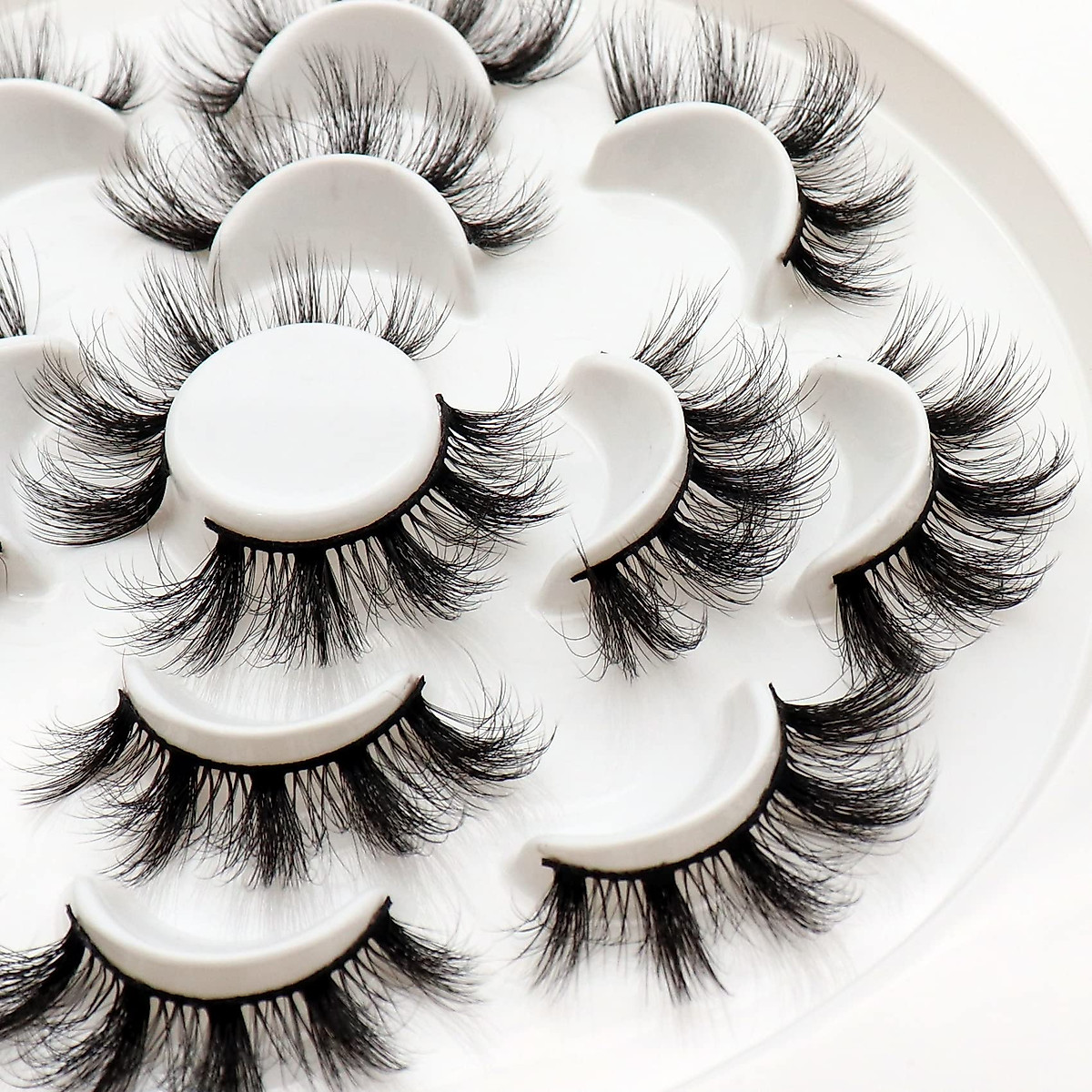 Veleasha 5D Faux Mink Lashes Handmade Luxurious Volume Fluffy Natural False Eyelashes 7 Pairs (Sugar)