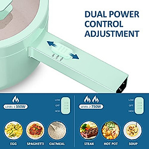 Hoyatoka Electric Hot Pot, 1.5L Portable Non-Stick Electric Cooker with Steamer, Multifunction Electric Pot for Stir Fry, Roast, Egg, Ramen Cooker with Dual Power Control for Dorm and Office, Green