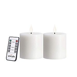 smtyle White Battery Operated Flickering Flameless Candles Set of 2 for Home Decoration Votive Birthday Gardens Outdoor