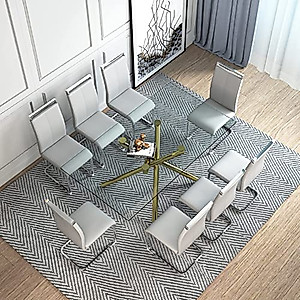 71 inch Glass Dining Table with Clear Rectangular Glass Top, 4 Chrome Golden Legs Modern Rectangular Glass Kitchen Table Furniture for Home Office Kitchen Dining Room, 6-8 People