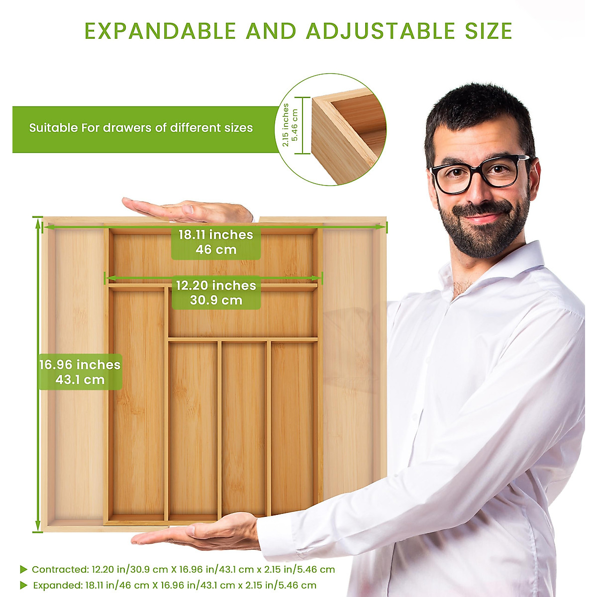 Utopia Kitchen Expandable Drawer Organizer , Adjustable Kitchen Drawer Organizer , Bamboo Drawer Dividers Organizer for Kitchen , Silverware, Flatware, Living Room , Makeup Drawer & Utensil Holder