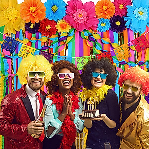 TaoBary 28 Pcs Mexican Party Decorations Set Mexican Paper Flowers Fiesta Ruffled Streamer Backdrop Papel Picado Banner Mexican Party Decorations for Cinco De Mayo Party Decor(Flower)