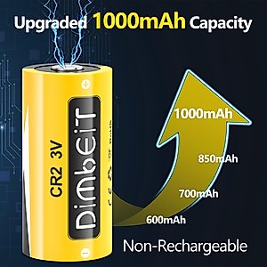 Dimbeit CR2 3V Lithium Battery 1000mAh, 3 Volt Range Finder Battery, Long Lasting Power, 6 Pack High Performance cr2 Battery with 10 Years Shelf Life for Rangefinder, Flashlight, Alarm Systems, Mini55