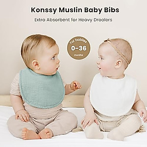 Konssy Muslin Baby Bibs 8 Pack Baby Bandana Drool Bibs Cotton for Unisex Boys Girls, 8 Solid Colors Set for Teething Drooling