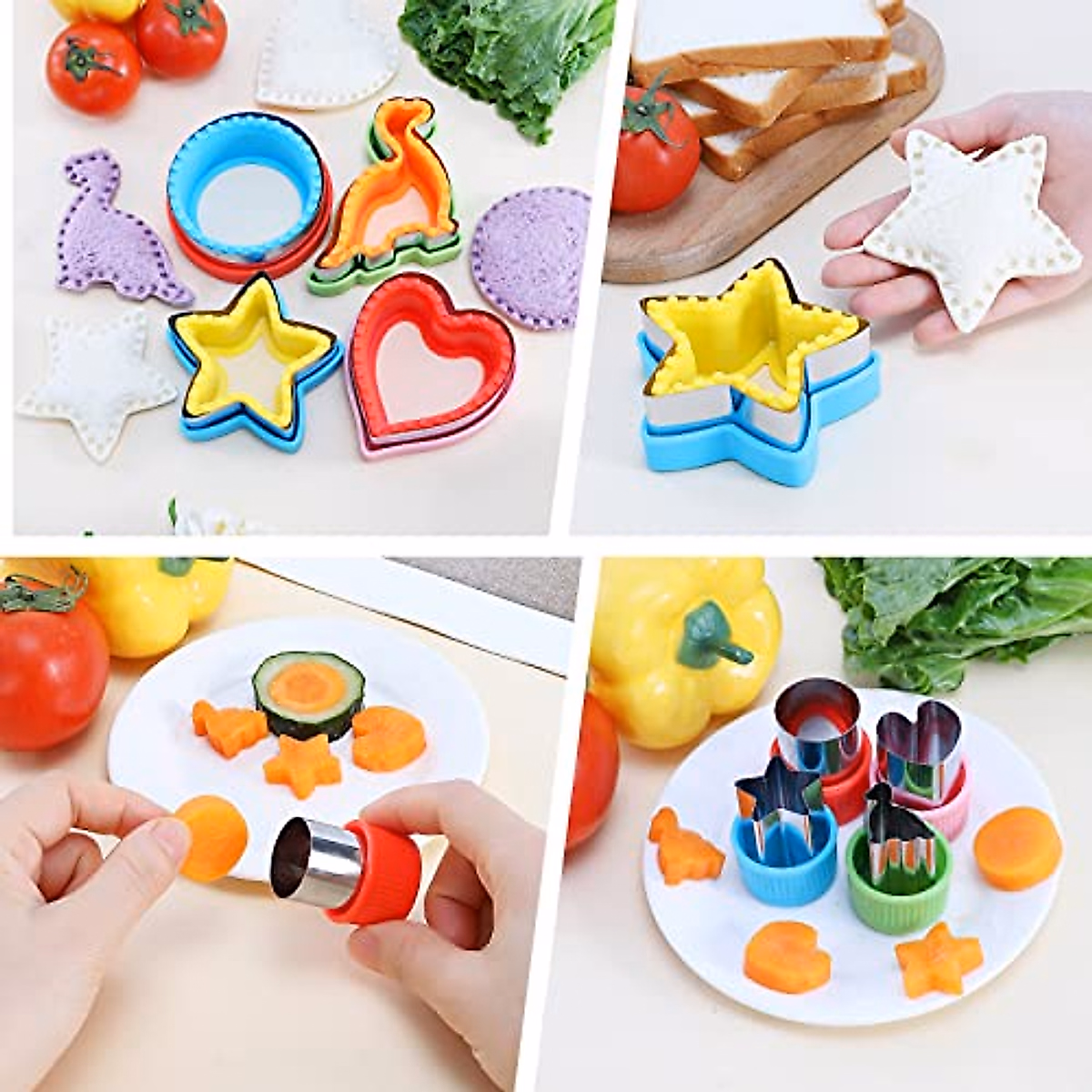 FIRETREESILVERFLOWER Sandwich Cutter and Sealer,Bread Sandwich Decruster Maker Fruit Vegetable Cookie Cutters for Kids Bento Box,Heart,Star,Dinosaur,Circle Shapes Sandwich and Cookie Cutters.