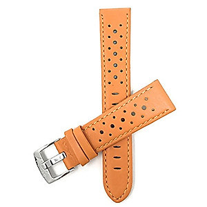 Bandini Mens Leather Rally Strap - Breathable Perforated Racing Watch Band - Replacement Racer Rally Band for Classic and Smart Watch - Orange 22mm Watch Band