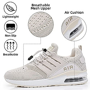 BOGOVER Womens Lightweight Air Running Shoes, Breathable Gym Jogging Running Tennis Sneakers with Air Cushion,No Tie (Khaki, 8)