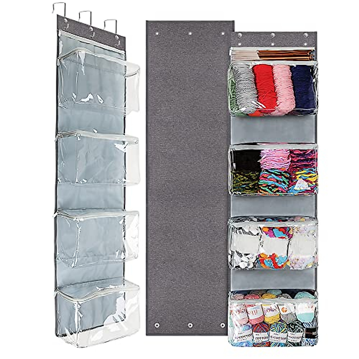 Coopay Yarn Storage Hanging Knitting Bag with 3 Hooks, Large Yarn Bag Organizer Dustproof Knitting Storage Organizer with 5 Separate Shelf, Closet Organizers and Storage for Knitting Crochet Supplies
