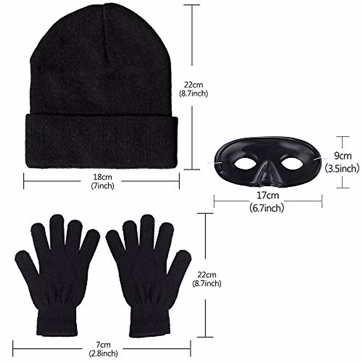 Auihiay 4 Pieces Robber Costume Set Include Canvas Dollar Sign Money Bag Bandit Eye Mask Knit Beanie Cap Gloves for Halloween Cosplay Burglar Theme Party