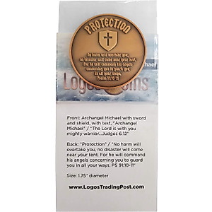 Archangel Saint Michael, Antique Gold-Color Plated Challenge Protection Coin, The Lord is with You Mighty Warrior, Judges 6:12 and No Harm Will Overtake You, Psalm 91 Gift