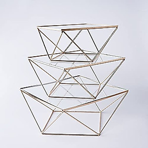 Efavormart 10" Square Gold Metal Geometric Cake Stand Gold Cake Riser with Glass Top Glossy Metallic Finish for Dessert Cupcake Pastry Candy Display Plate Event, Birthday Party