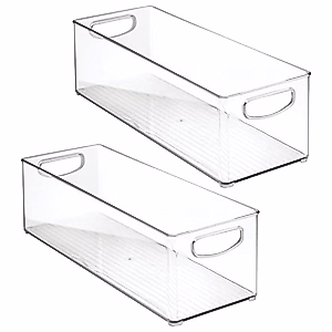 mDesign Plastic Video Game Organizer - Game Storage Holder Bin with Handles for Media Console Stand, Closet Shelf, Cabinets, Tower, and Bookshelves - Holds Disc, Video Games, Head Sets - 2 Pack, Clear