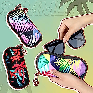 Kanayu 6 Pcs Sunglasses Soft Case Clip on Sunglasses Case Light Portable Zipper Neoprene Glasses Pouch for Women Men(Plant Style)