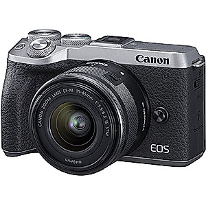 M6 Mark II Mirrorless Digital Camera with 15-45mm Lens (Silver) vlogging Bundle, 500mm f/8.0 Preset Manual Focus Lens, Travel Kit with Accessories (Extra Battery, Flash, 64Gb Memory +More)