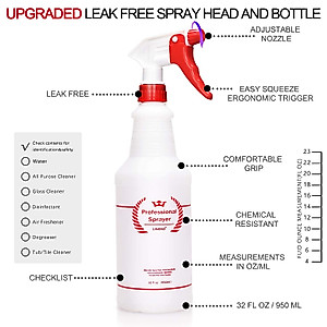 Uineko Plastic Spray Bottle (4 Pack, 32 Oz, All-Purpose) Heavy Duty Spraying Bottles Leak Proof Mist Empty Water Bottle for Cleaning Solution Planting Pet with Adjustable Nozzle and Measurements