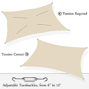 Amgo 16' x 16' Beige Square Sun Shade Sail Canopy Awning, ATANS16,95% UV Blockage, Water & Air Permeable, Commercial and Residential (We Customize)