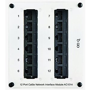 Legrand - OnQ 8 Port Cat 5e Network Interface Module, RJ45 Network Switch, High-Density Mini Patch Panel, Keystone Ports Labeled 1 Through 12, Grey, AC1014