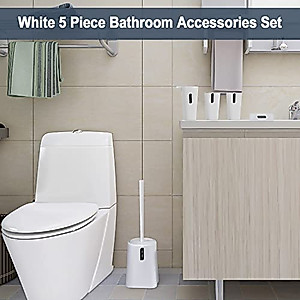 Bathroom Accessory Set, White 5 Piece Bathroom Accessories Set, Bath Sink Organizers Toothbrush Holder, Tumbler, Soap Dispenser, Soap Dish, Toilet Bowl Brush And Holder, Modern Bath Room Sets Gift Box