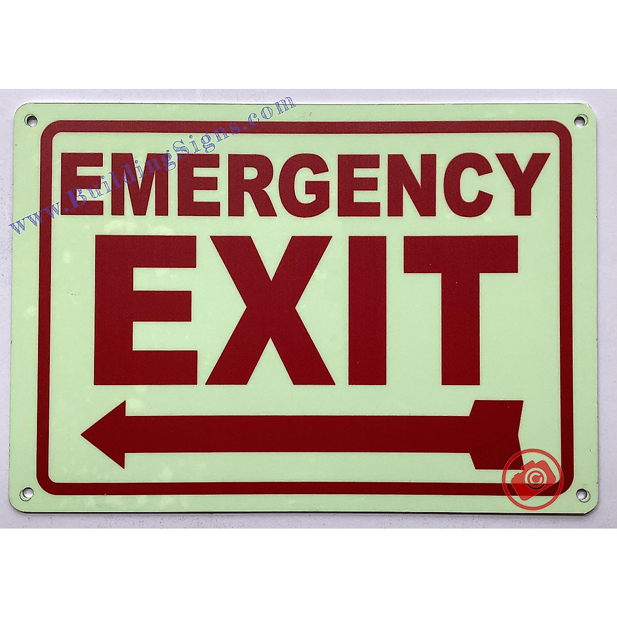 Photoluminescent EMERGENCY EXIT WITH LEFT ARROW SIGN/GLOW IN THE DARK EMERGENCY EXIT WITH LEFT ARROW SIGN (ALUMINIUM, 7X10 INCH,HEAVY DUTY, RUST FREE)