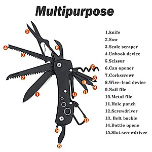 HONZIN Swiss Style Multi Function Pocket Knife - for Every Day use Including Outdoor Survival Fishing, Gifts for Dad Men