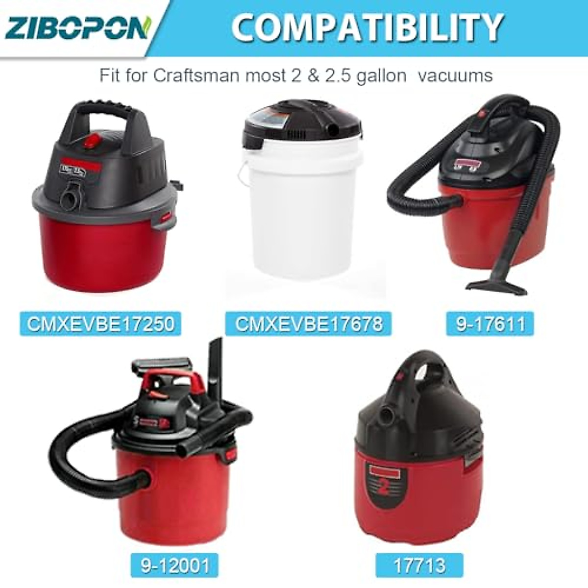 8 Pack 38737 Dust Filter Bags Replacement for Craftsman 2 to 2.5 Gallon Wet/Dry Vacuums and Powerhead Bucket Vac, Part# CMXZVBE38737 / 9-38737, with 3 Retaining Bands